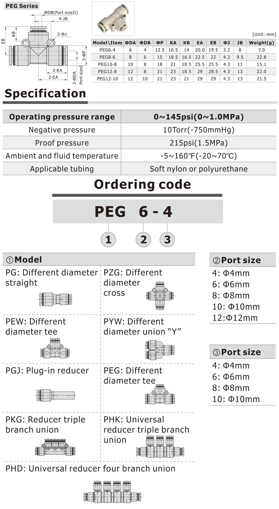 PEG-Series ข้อต่อสามทาง เสียบสายลม | Different Diameter Tee - บริษัท ...