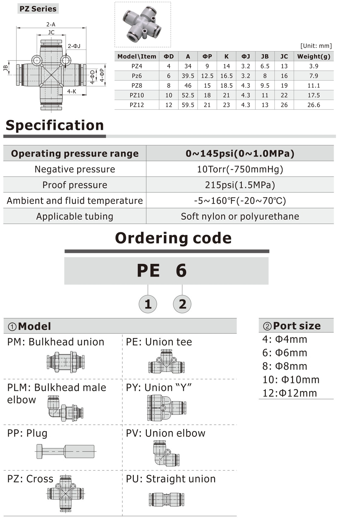 PZ-Series ข้อต่อสี่ทาง | Cross - บริษัท แสงชัยมิเตอร์ จำกัด