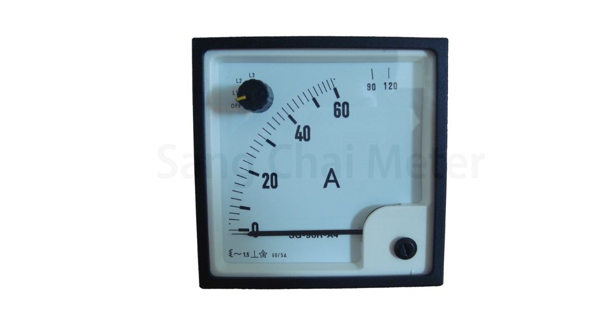 แอมป์มิเตอร์ติดแผงสวิทช์บอร์ด แบบมีสวิทช์หมุนในตัว | Analog AC Amp ...