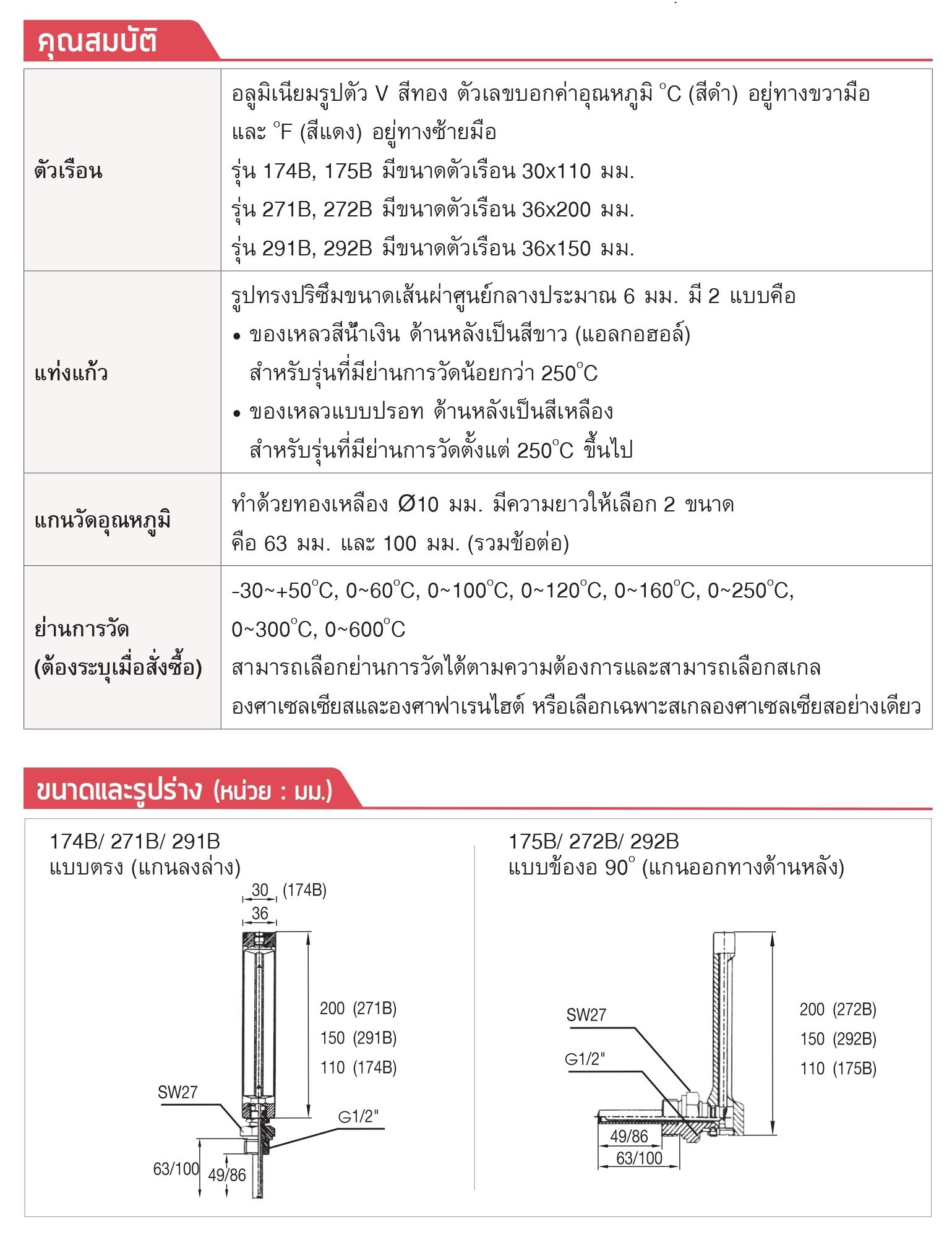 174B/271B/175B/272B/291B/292B เทอร์โมมิเตอร์แบบหลอดแก้ว - บริษัท แสงชัย ...