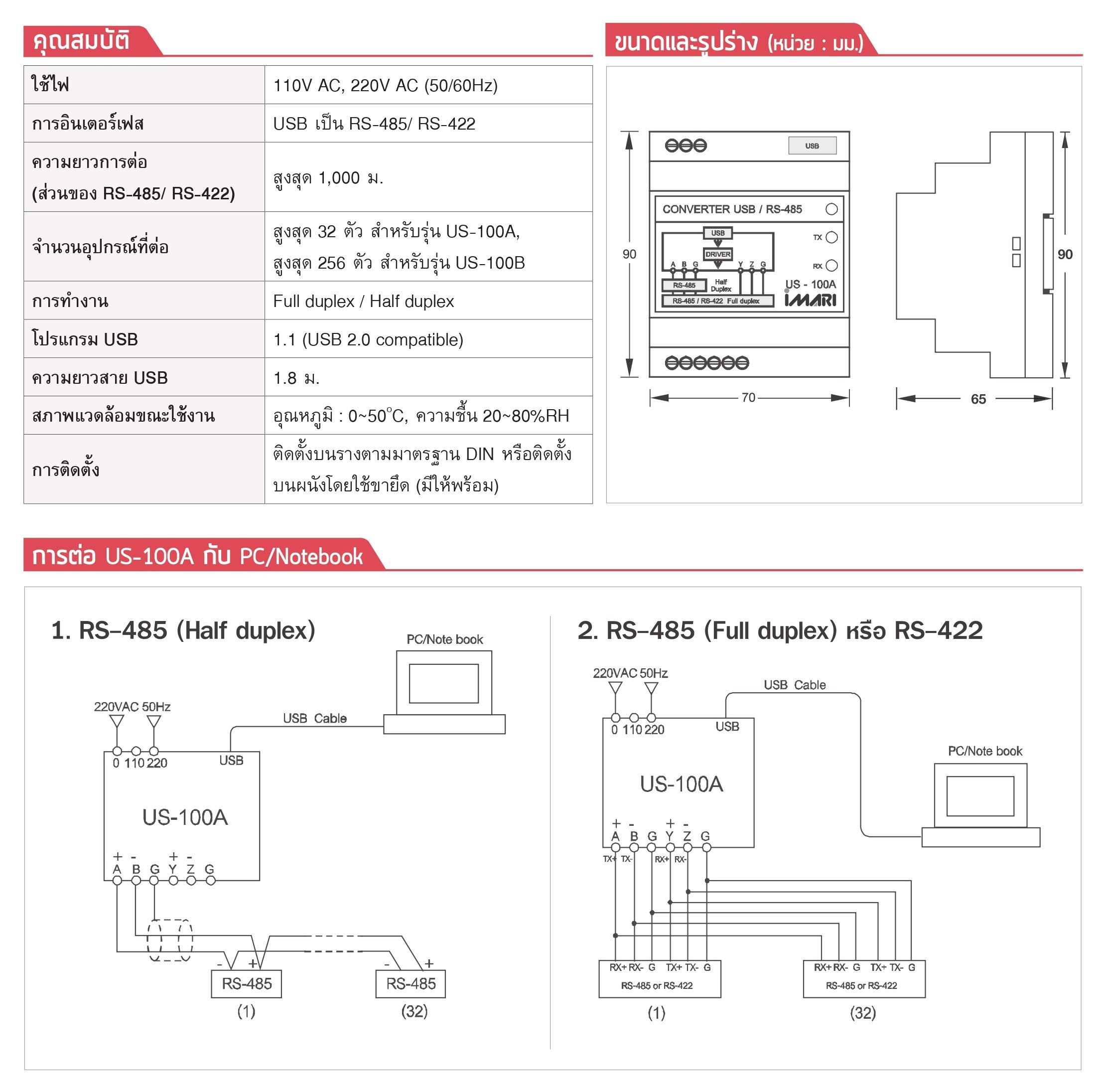 US-100A เครื่องแปลงสัญญาณระหว่างพอร์ท USB กับ RS-485/RS-422 - บริษัท ...