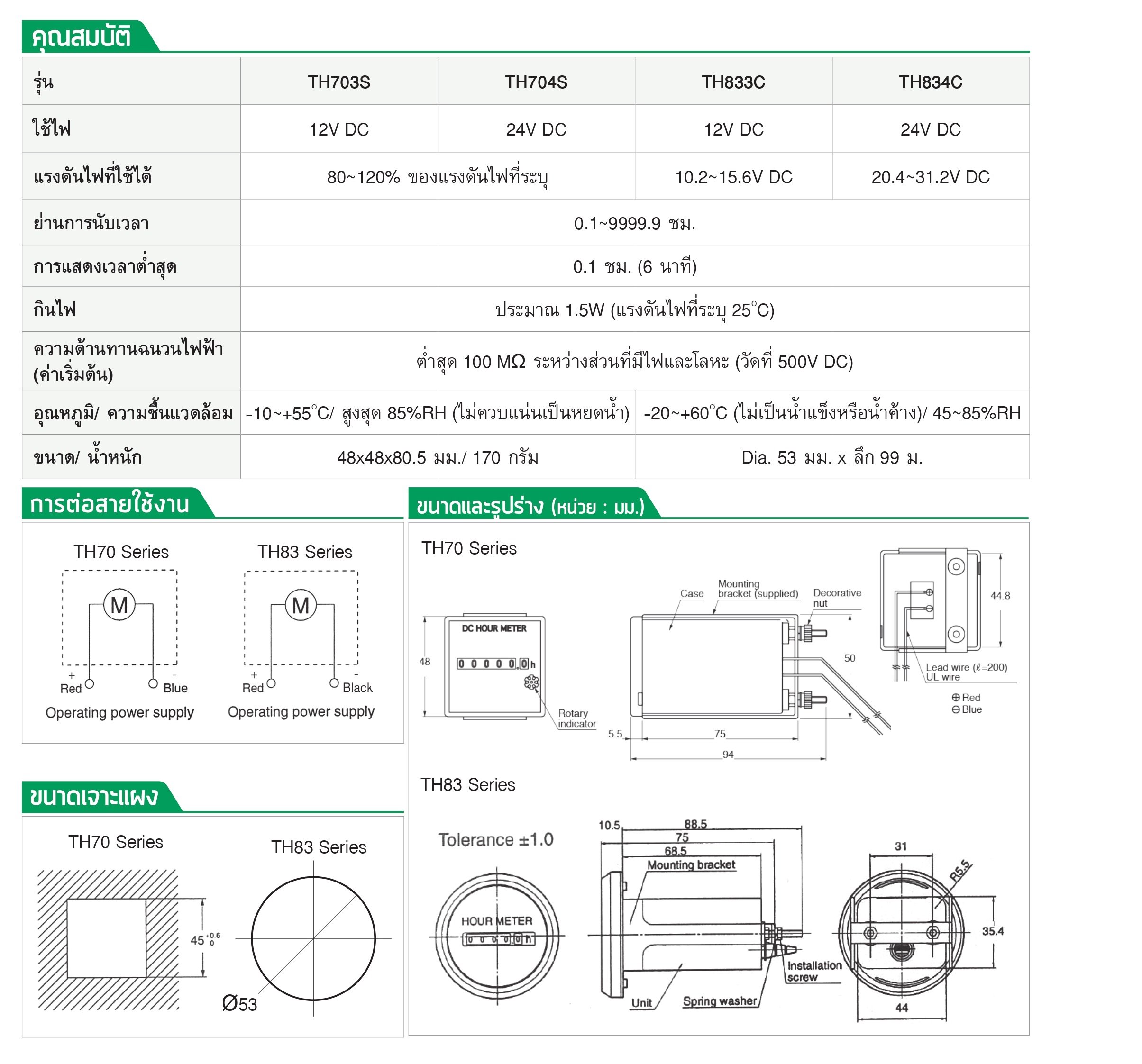 TH70 Series เครื่องนับชั่วโมงการทำงาน - บริษัท แสงชัยมิเตอร์ จำกัด