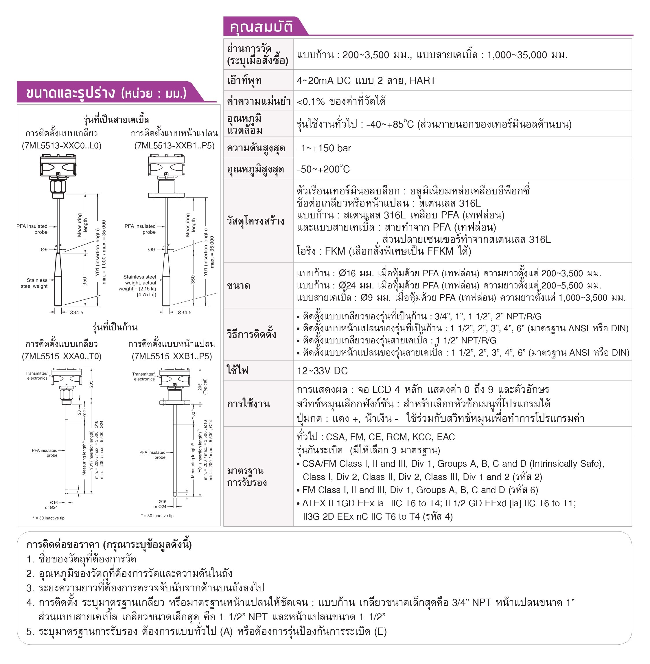 SITRANS LC500 เครื่องวัดระดับของเหลวและผงเมล็ดแบบคาปาซิแตนซ์ - บริษัท แสงชัยมิเตอร์ จำกัด
