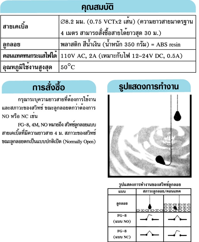 FG-8 สวิทช์ควบคุมระดับของเหลวแบบสายเคเบิ้ล - บริษัท แสงชัยมิเตอร์ จำกัด