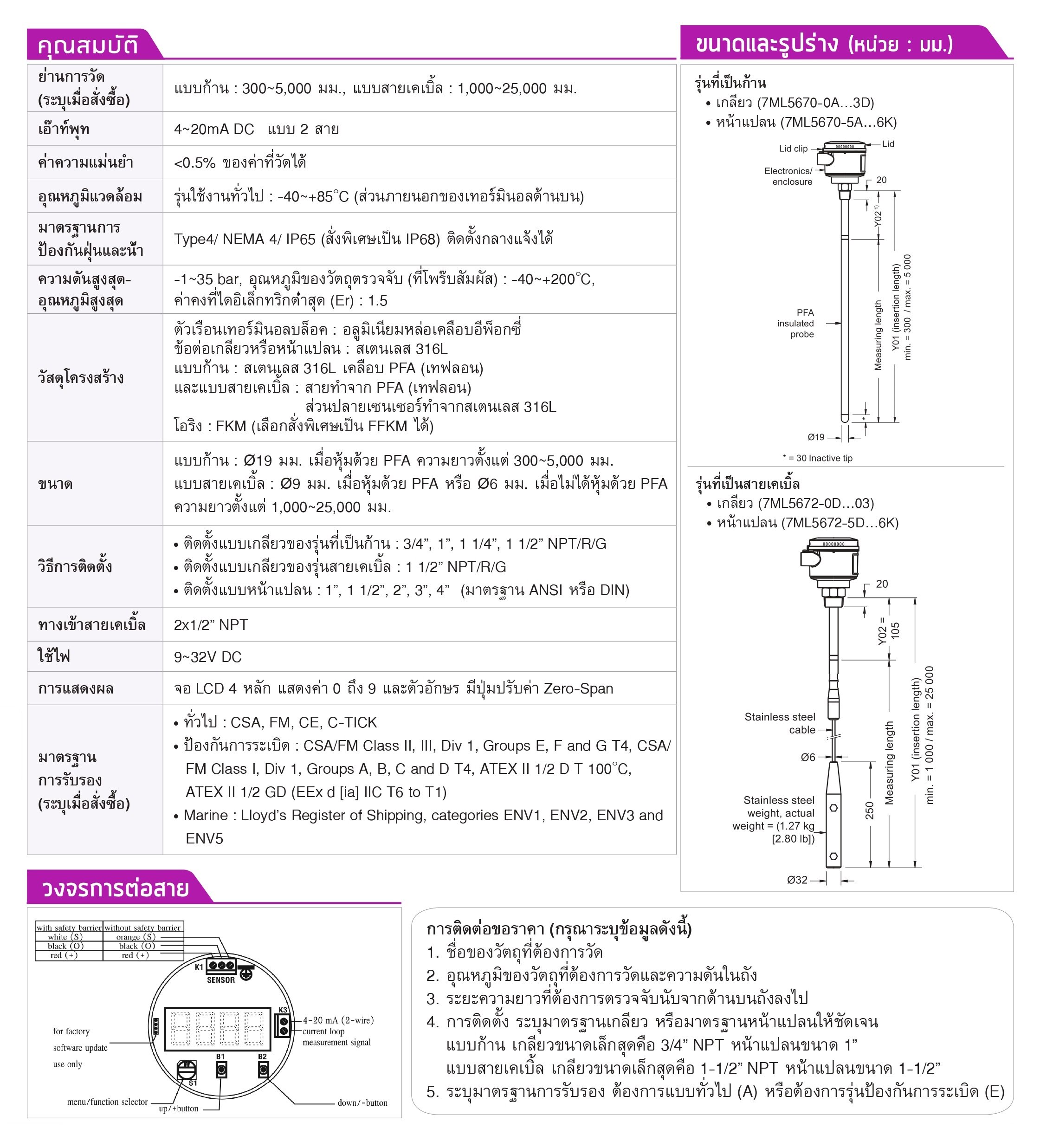SITRANS LC300 เครื่องวัดระดับของเหลวและผงเมล็ดแบบคาปาซิแตนซ์ - บริษัท แสงชัยมิเตอร์ จำกัด