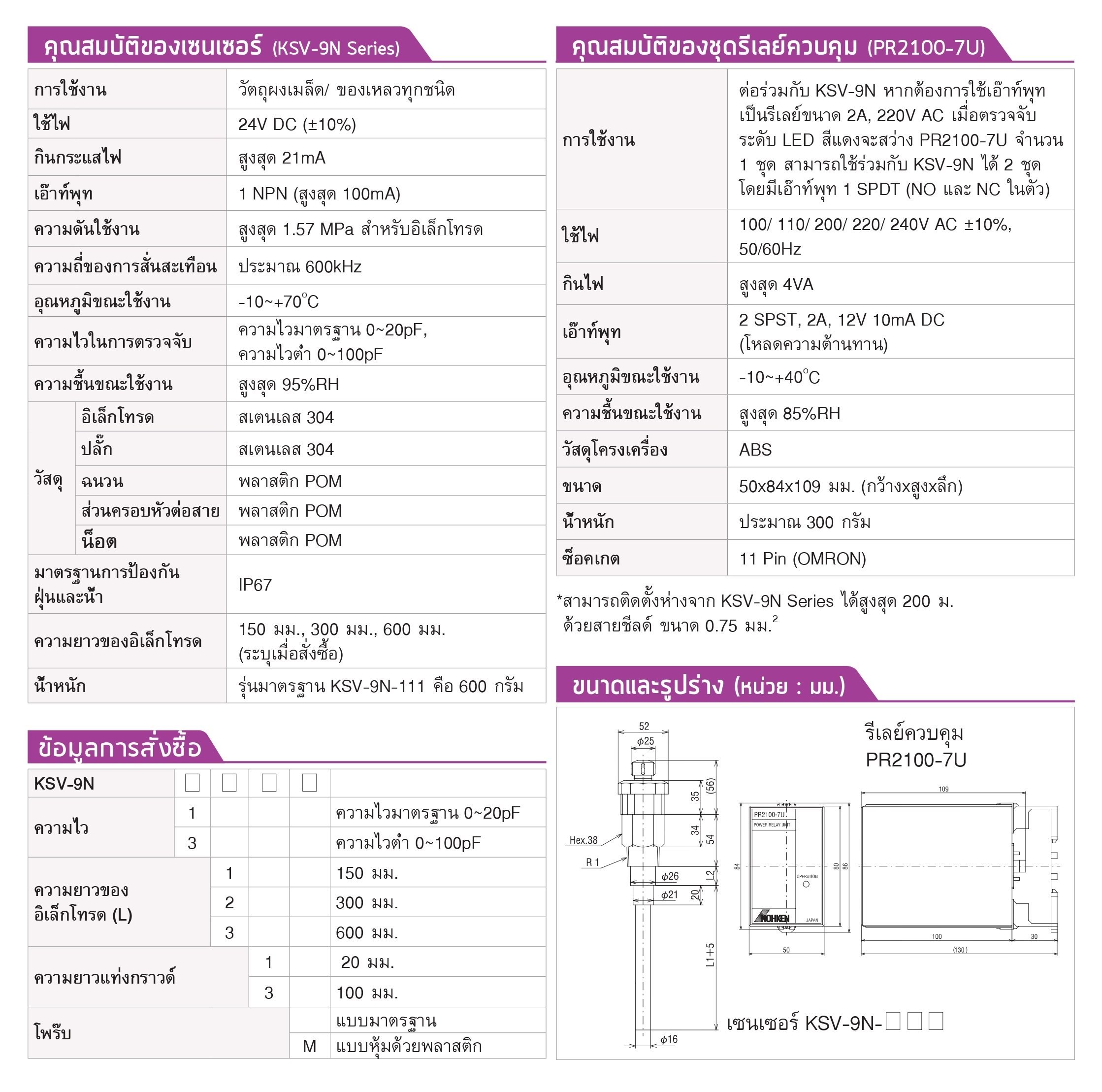 KSV-9N เครื่องวัดระดับของเหลวและผงเมล็ดแบบคาปาซิแตนซ์ - บริษัท แสงชัยมิเตอร์ จำกัด