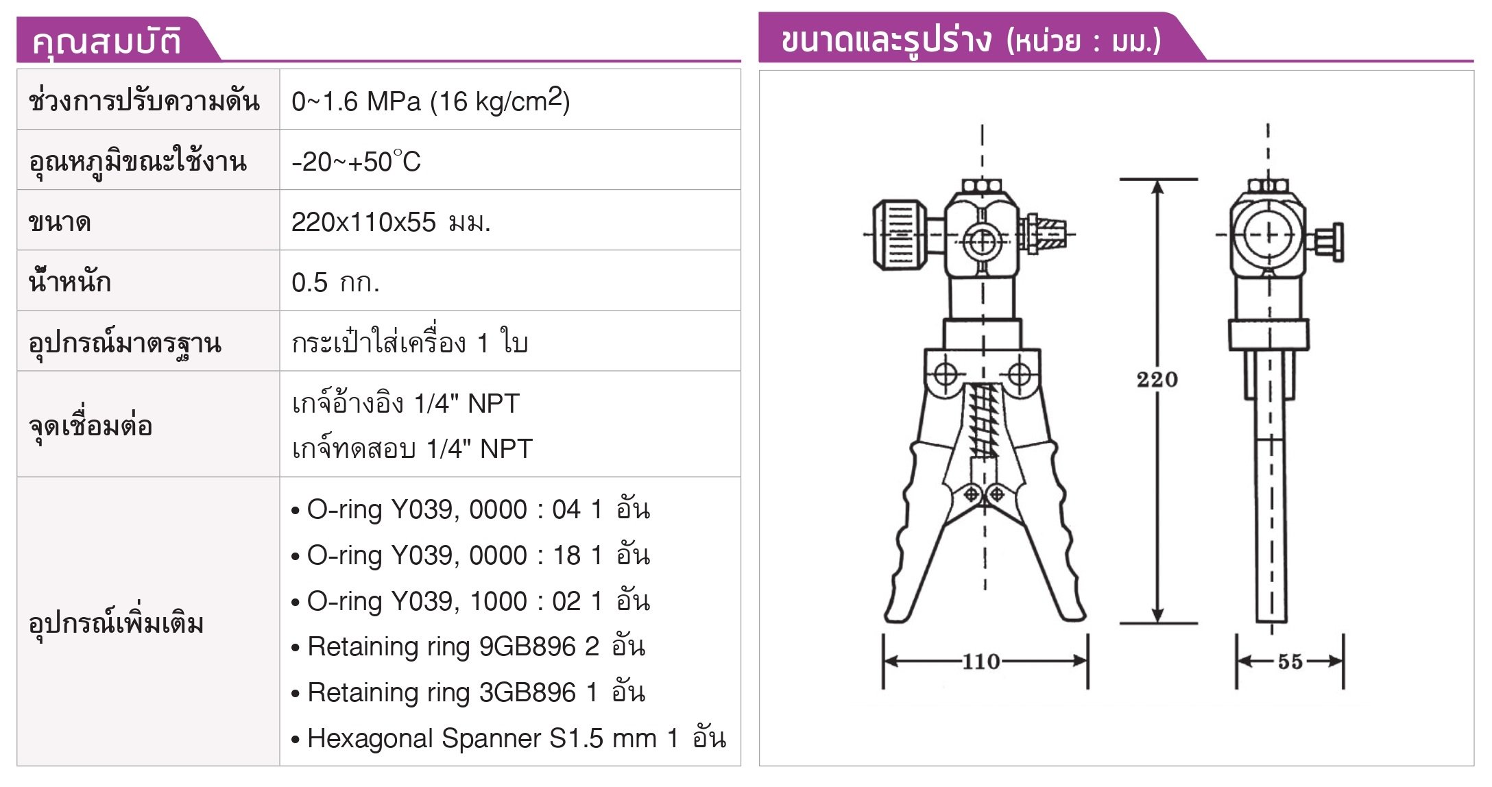 Y039 ปั๊มพ์ความดันทำงานด้วยมือ - บริษัท แสงชัยมิเตอร์ จำกัด